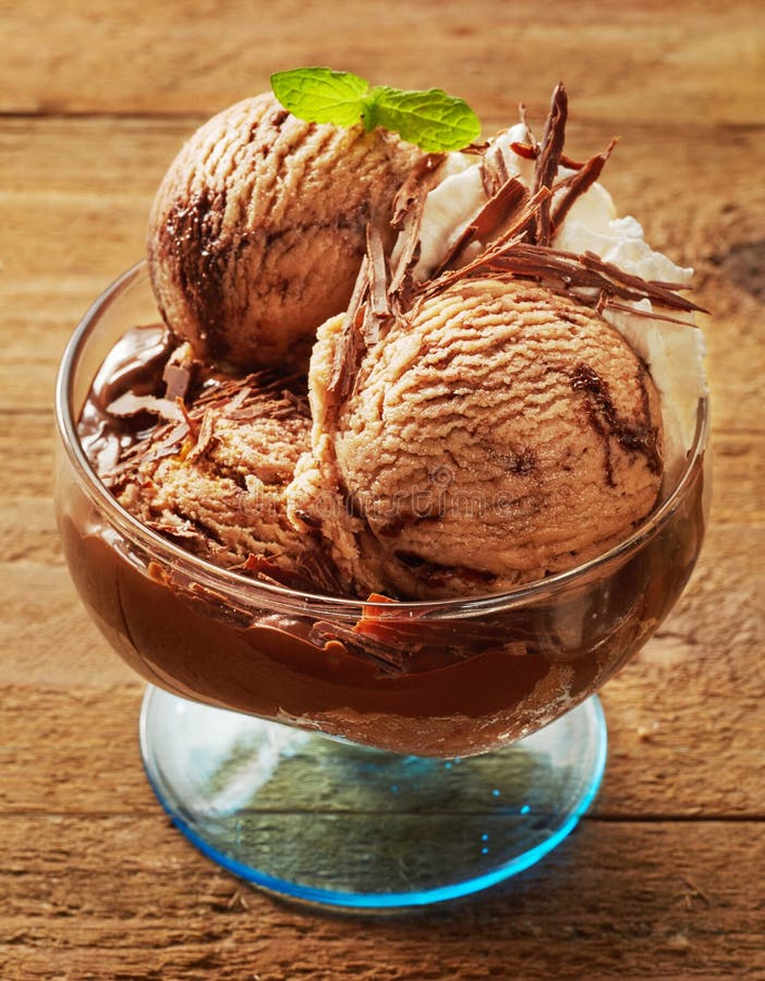 Tempting Chocolate Sundae in Large Glass Stock Photo - Image of italian ...
