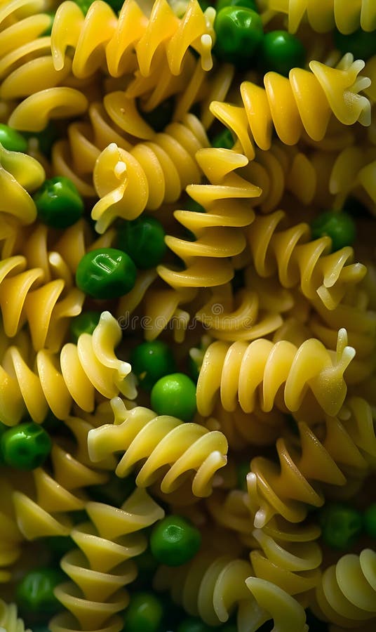 Tempting Close-up Overhead Shot of Delectable Pasta Dish with Peas in ...