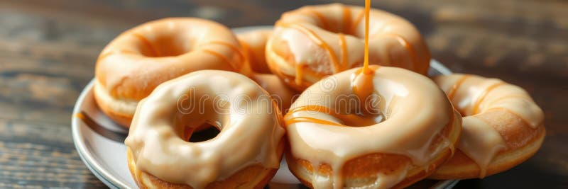 Delicious Glazed Donuts with Caramel Drizzle Served on a Plate in a ...