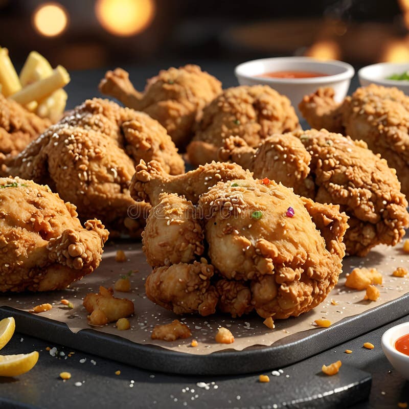 A Tempting Display of Fried Chicken with a Sesame Seed Crust. Stock ...