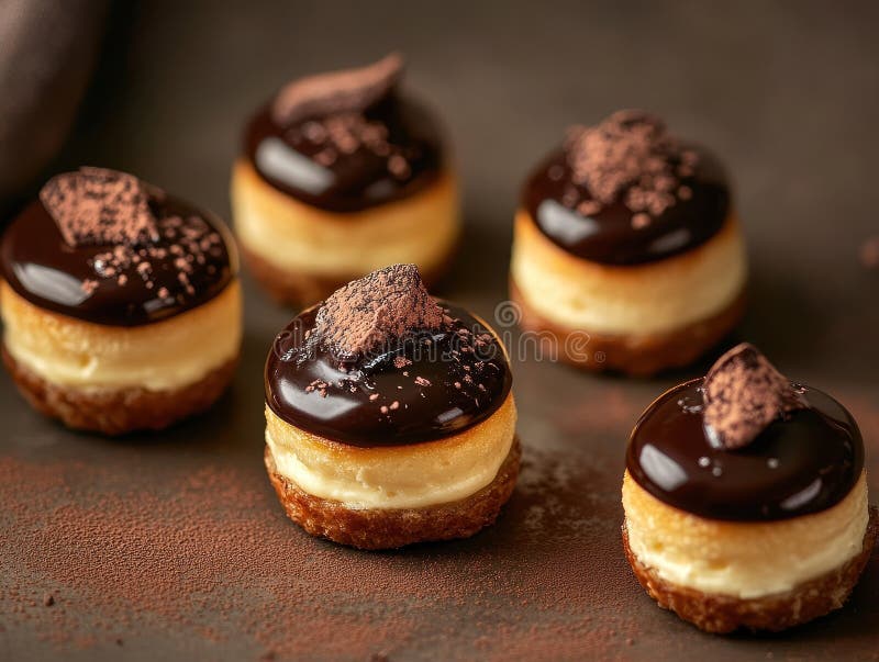 A Tempting Display of Mini Cheesecakes Topped with Chocolate and Cocoa ...