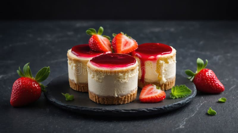 A Tempting Display of Mini Cheesecakes Topped with Strawberry and Jelly ...