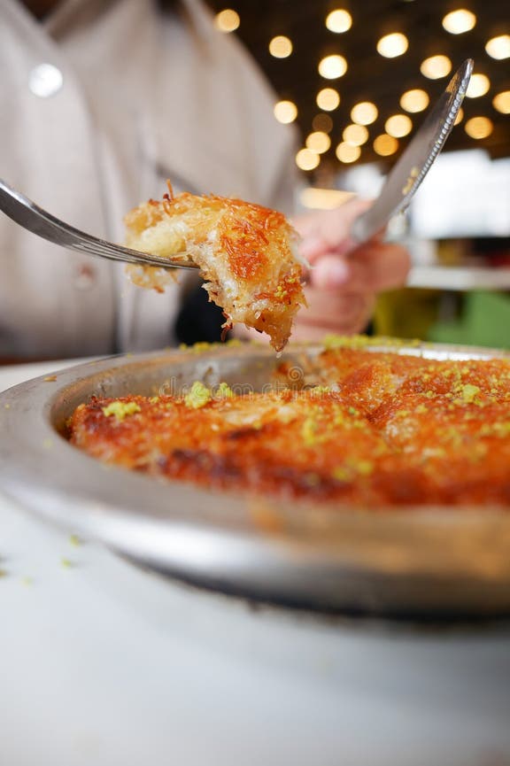 Tempting Kunafa on a Silver Plate at a Restaurant Stock Image - Image ...