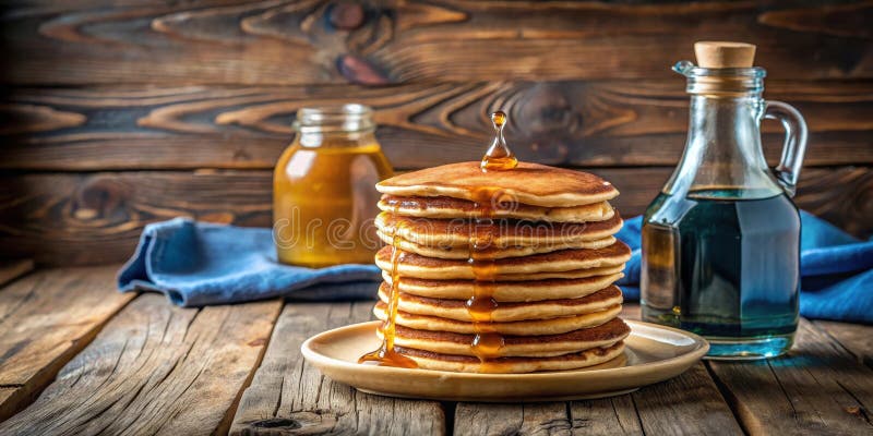 A Tempting Stack of Golden Pancakes Drenched in Sweet Syrup, Alongside ...