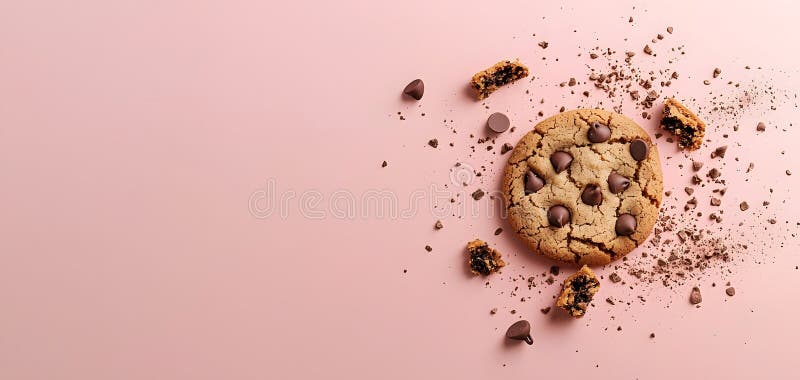 A Temptingly Soft Chocolate Chip Cookie Surrounded by Sweet Crumbs on a ...