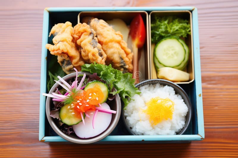 Tempura Bento Box with Pickles and Salad Stock Image - Image of gourmet ...