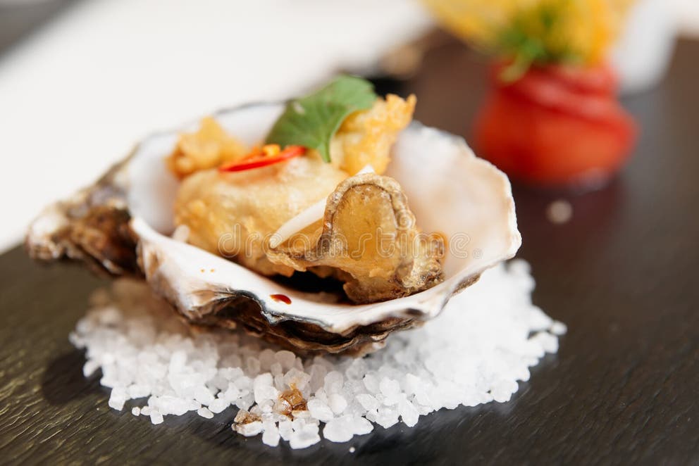 Tempura Fried Oyster in Shell Stock Photo - Image of appetizer, seafood ...