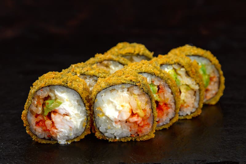 Tempura Maki Sushi Deep Fried Sushi Roll Served on Wooden Board Stock ...