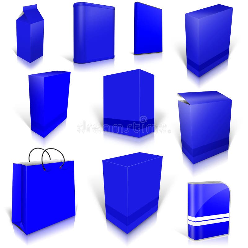 Ten Blue Blank Boxes Isolated on White Stock Illustration ...