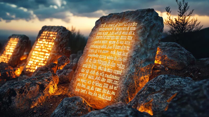 The Ten Commandments are Inscribed on Ancient Stone Tablets Stock ...