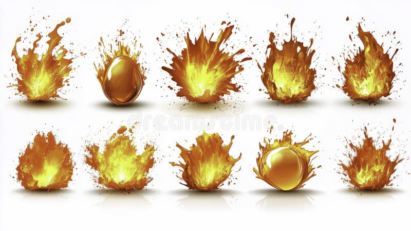 Ten Dynamic Fire and Flame Illustrations with Varying Shapes and ...