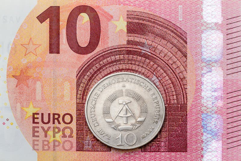 Ten Euro and East German Mark Stock Photo - Image of mark, protection ...