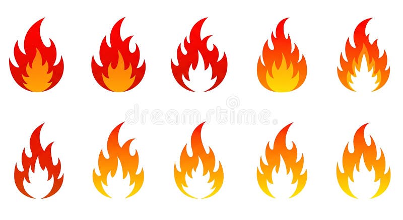 Ten Flame Icons Arranged in Two Rows. Each Flame Graphic Varies ...