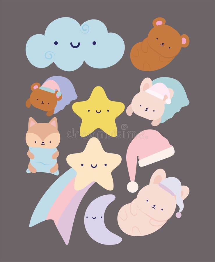 Ten good night items stock vector. Illustration of sweet - 238747001