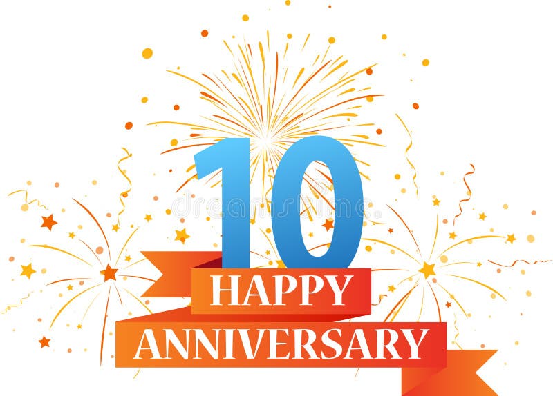Ten Happy Anniversary Celebration with Fireworks Stock Vector ...