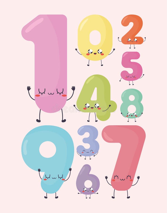 Ten kawaii numbers stock vector. Illustration of math - 236657785