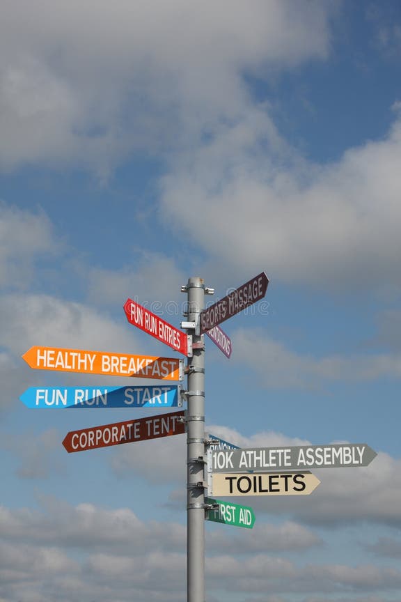 Ten Kilometer Race Sign Post Stock Image - Image of runners, clouds ...
