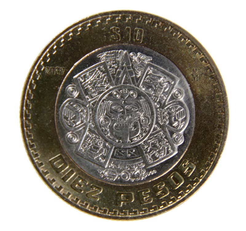Ten mexican peso coin stock image. Image of cash, mexican - 29107395