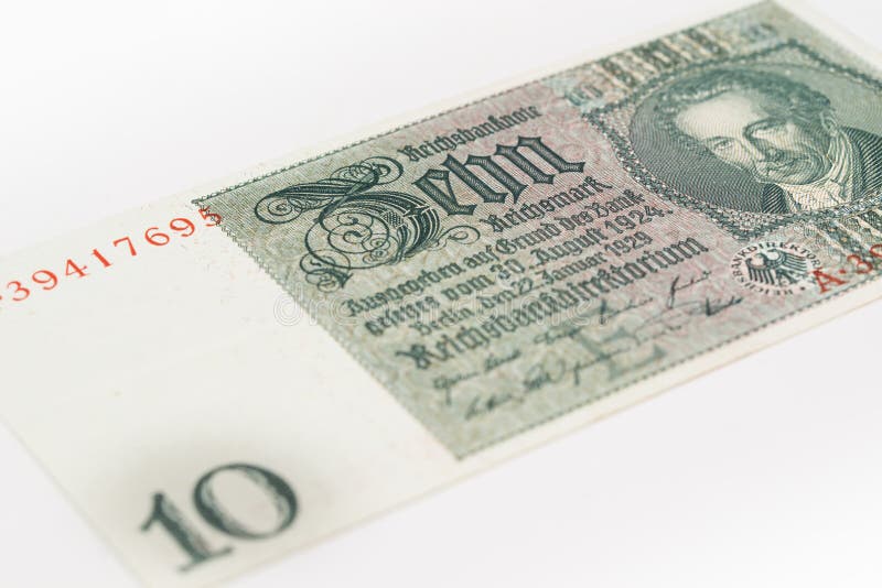 10 Reichsmark Banknote Isolated on White Stock Image - Image of paper ...