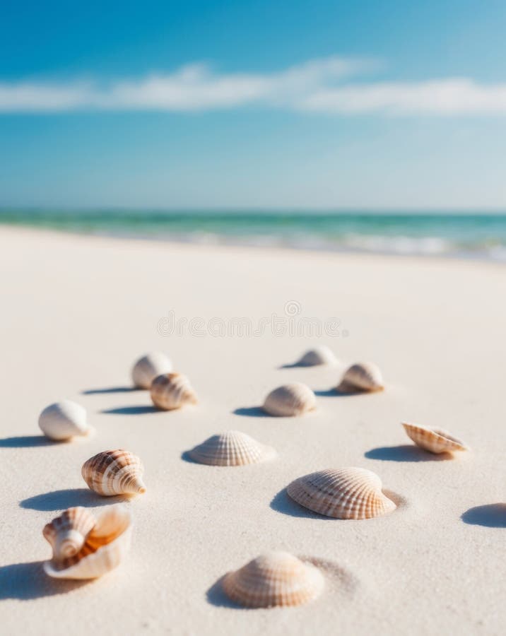 Ten Sea Shells on a Sandy Beach Shoreline. Stock Image - Image of ...
