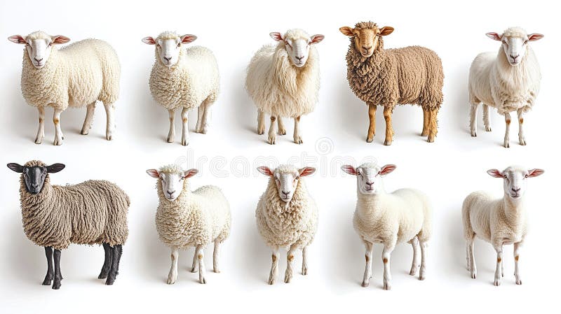 Ten Sheep of Different Breeds and Colors Stock Illustration ...