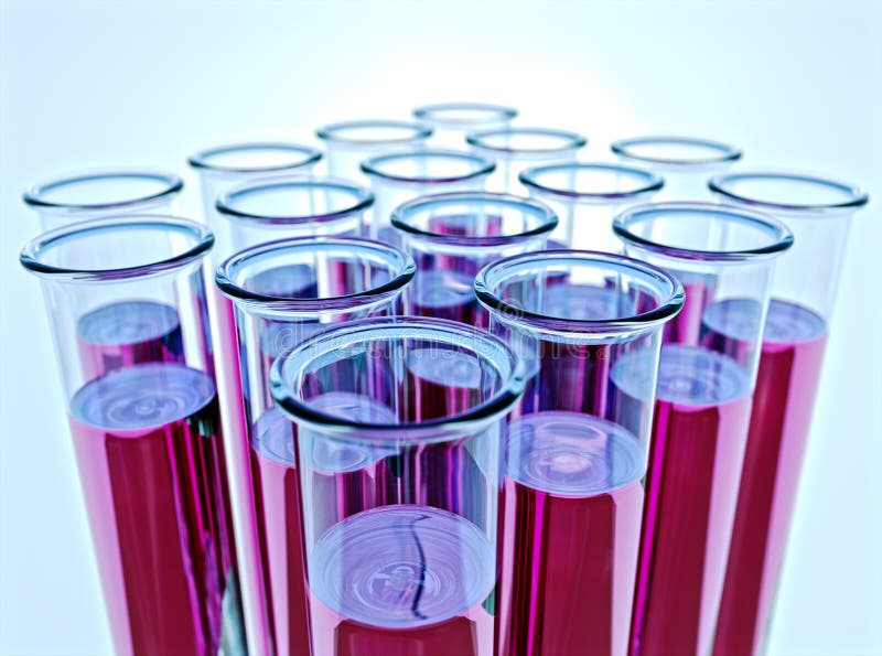Ten Test Tubes With Pink Fluid And Shallow DOF Stock Illustration ...