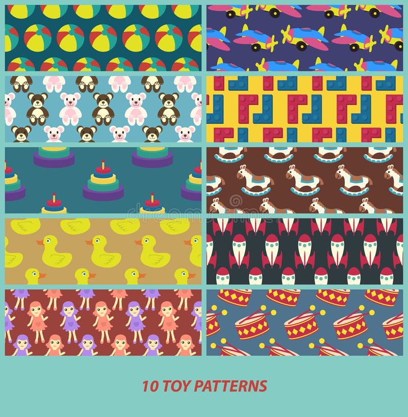 Kids Toys Borders Seamless Patterns Stock Vector - Illustration of ...