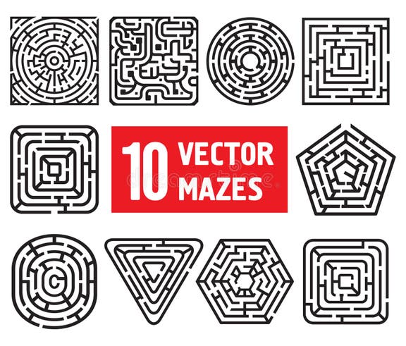 Ten vector mazes stock vector. Illustration of concept - 35767846