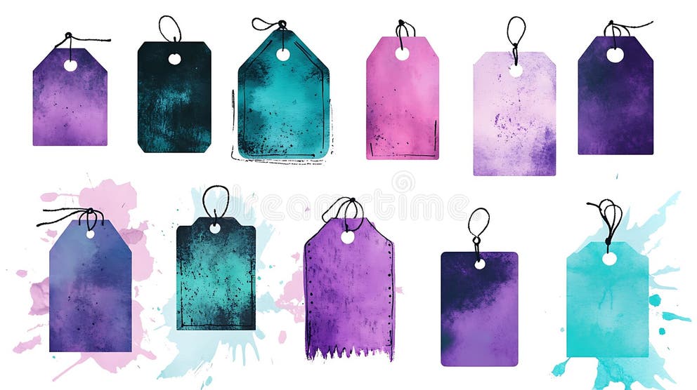 Ten Watercolor Gift Tags with String Stock Illustration - Illustration ...