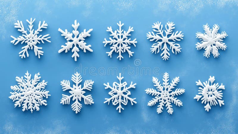 Ten White Snowflakes on a Blue Background Stock Illustration ...