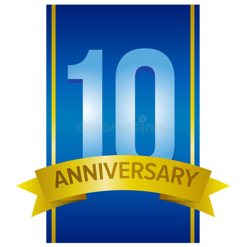 10 Years Anniversary Logo With Blue Ribbon Stock Vector - Illustration ...