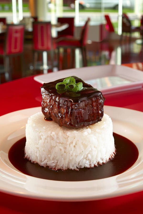 Tender Braised Short Rib on Fluffy White Rice with Savory Sauce ...
