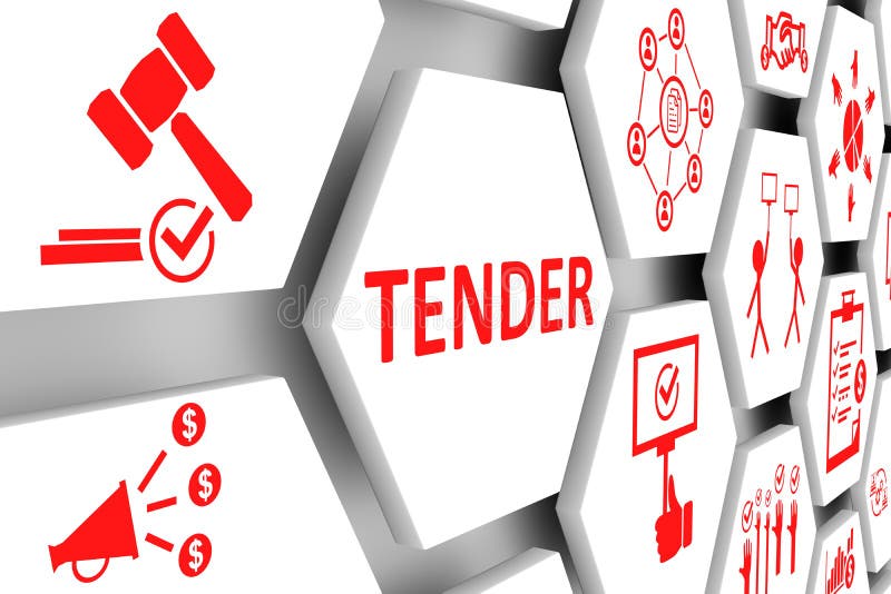 TENDER. Concept with People, Letters and Icons. Flat Vector ...