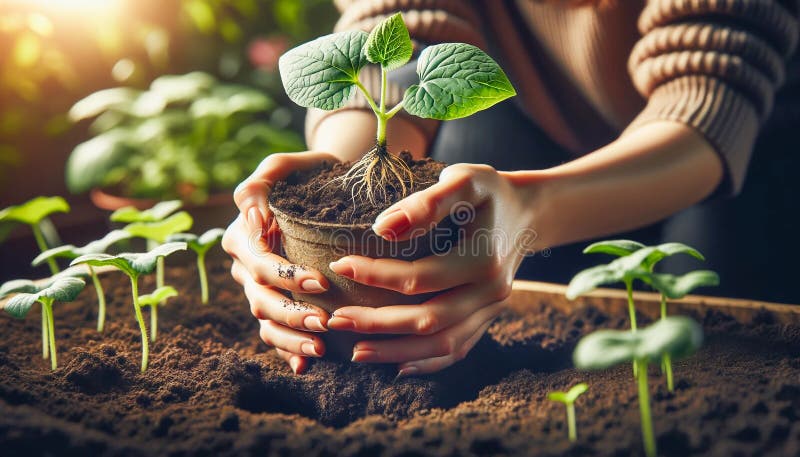 Tender Hands Support a Small Plant with a Well-defined Root System ...