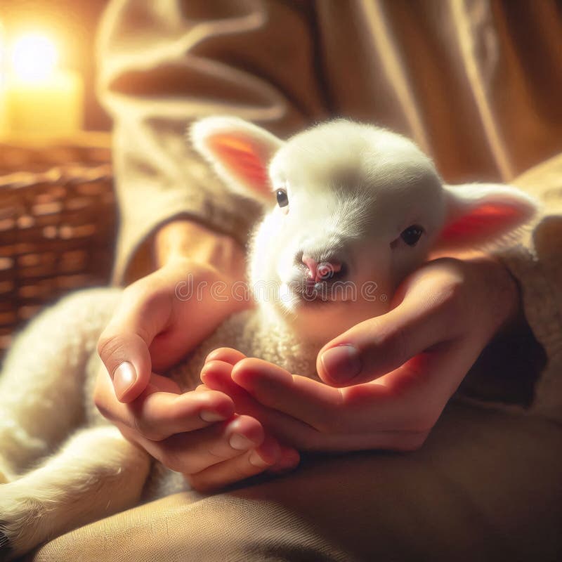 A Tender Lamb Cradled in Human Hands Basks in Warm Light. Generative AI ...