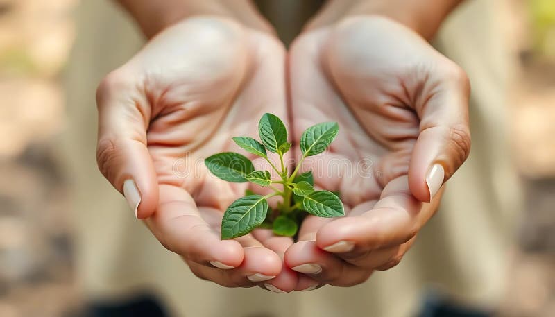 Tender Sapling Held in Caring Hands: a Serene Nature Image Stock Photo ...