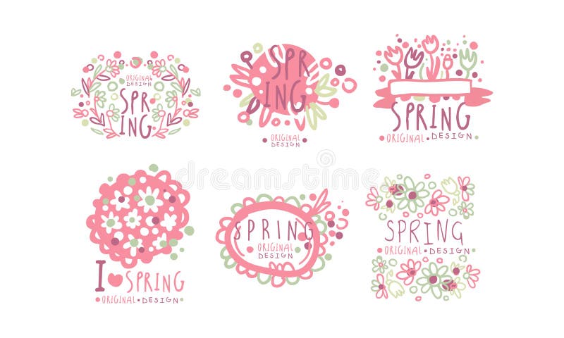 Tender Spring Labels and Logos with Original Design Concept Vector Set ...