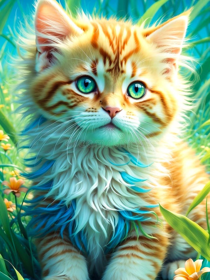 A Tender and Sweet Kitten among Beautiful Nature Stock Illustration ...
