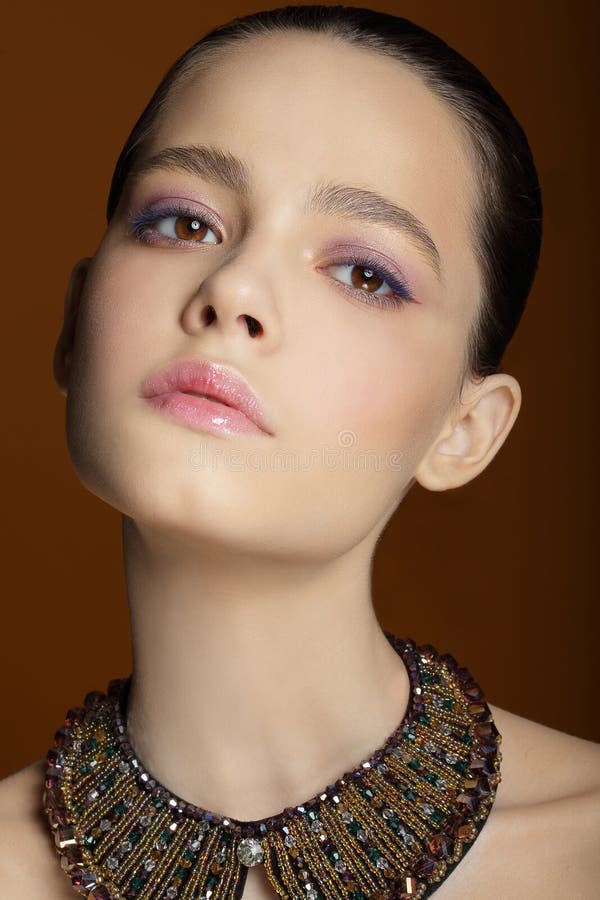 Tenderness. Femininity. Portrait of Young Brunette Stock Image - Image ...