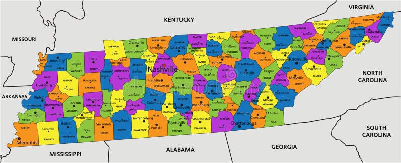 Tennessee Map. Political Map of Tennessee with Boundaries in Outline ...
