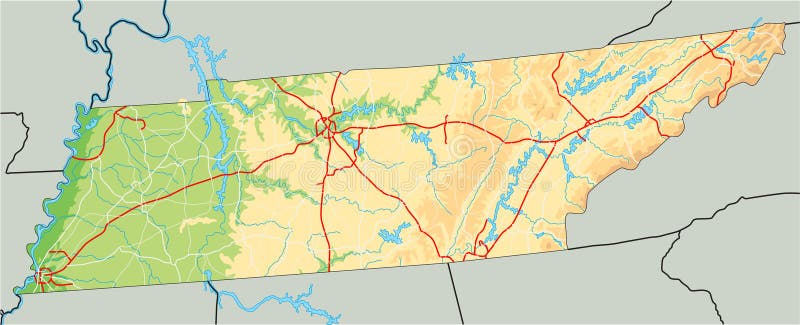 Detailed Tennessee Physical Map. Stock Vector - Illustration of ...