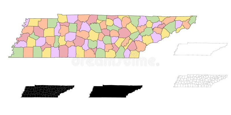 Tennessee Administrative Map, Tennessee Outline and Counties State Map ...
