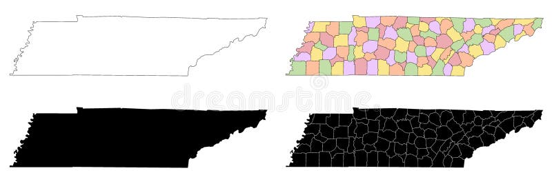 Tennessee Administrative Map, Tennessee Outline and Counties State Map ...