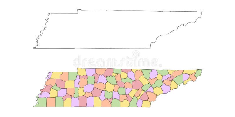 Tennessee Administrative Map, Tennessee Outline and Counties State Map ...