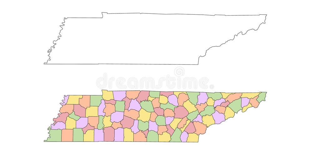 Tennessee Administrative Map, Tennessee Outline and Counties State Map ...