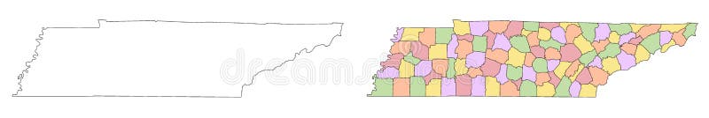 Tennessee Administrative Map, Tennessee Outline and Counties State Map ...