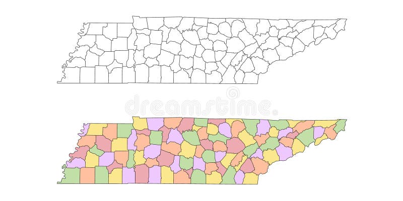Tennessee Administrative Map, Tennessee Outline and Counties State Map ...