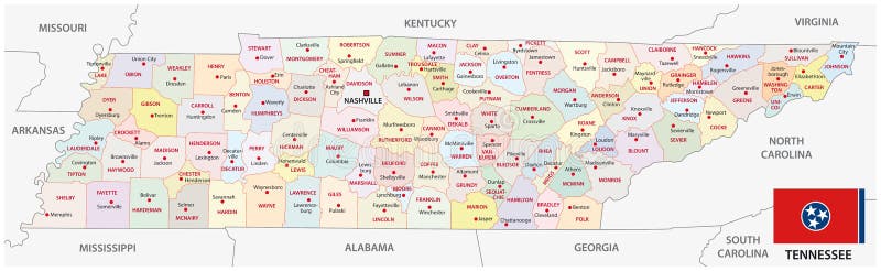 The Tennessee Administrative and Political Vector Map with Flag Stock ...