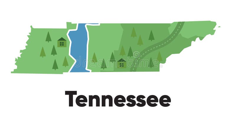 Tennessee Map Shape of States Cartoon Style with Forest Tree and River ...
