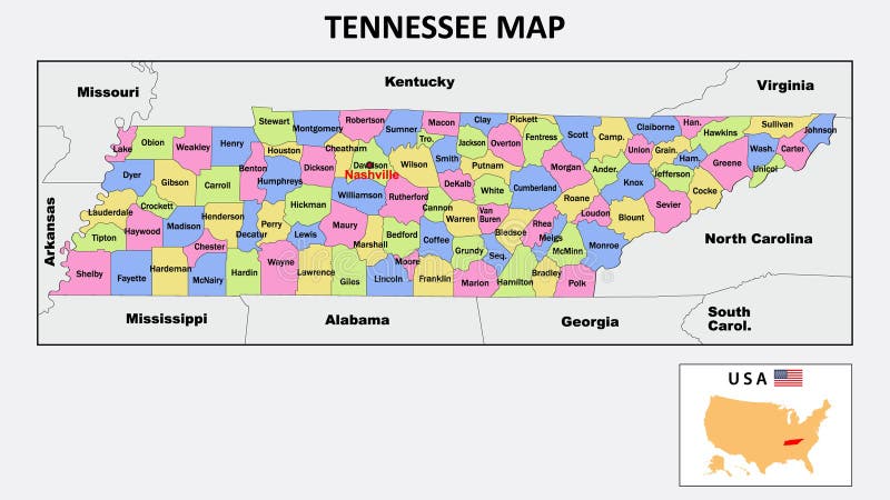 Tennessee Map. State and District Map of Tennessee Stock Vector ...